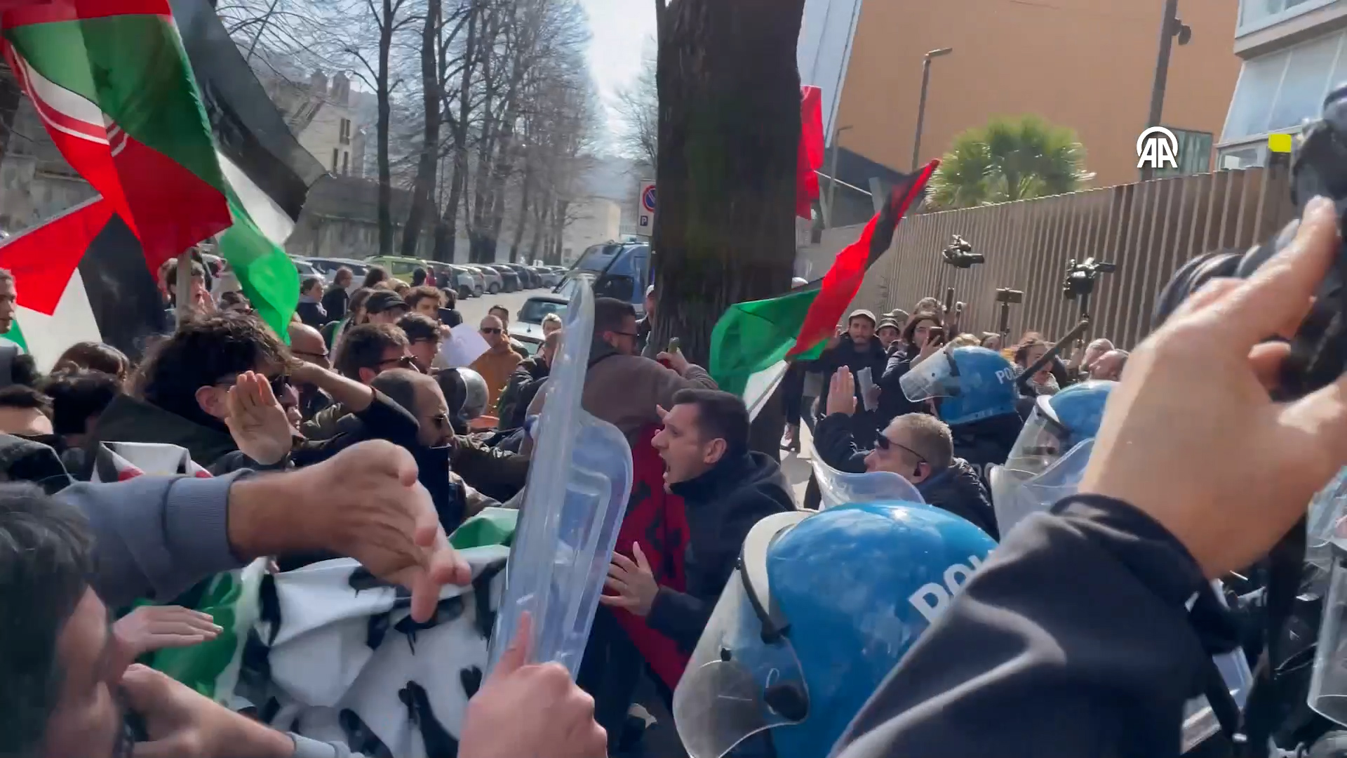 Italian protesters and police clash outside TV studios over Gaza ...