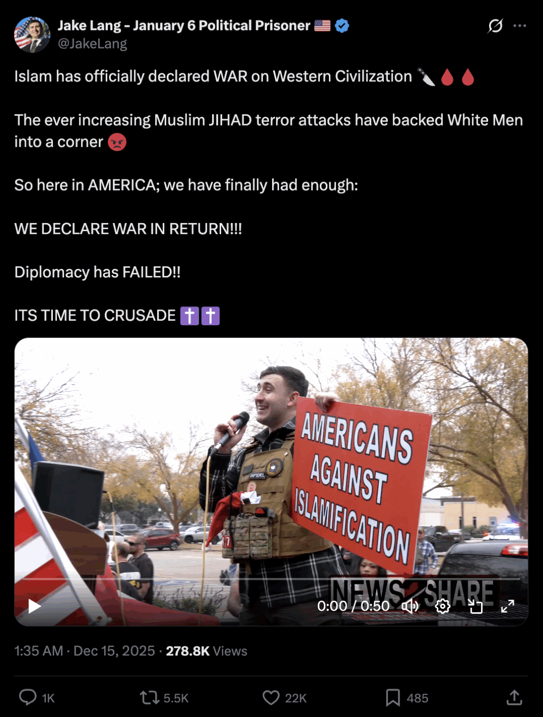 American Islamophobe Jake Lang embroiled in 'underage texts' scandal ...